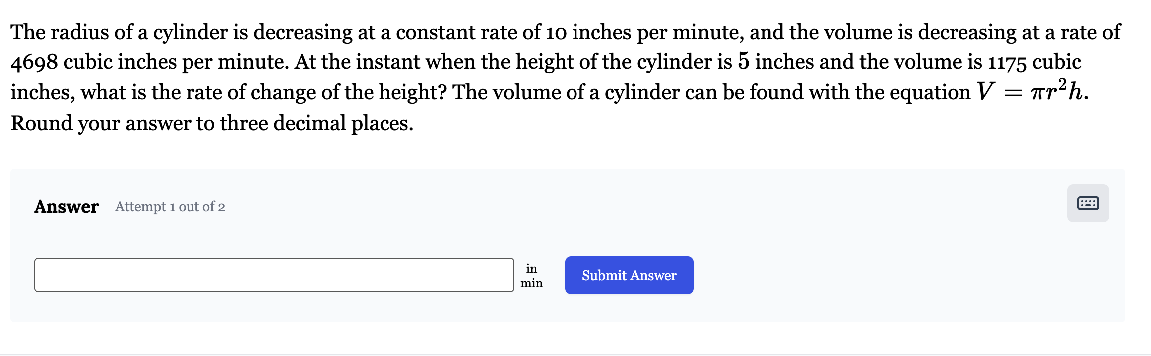 Solved The radius of a cylinder is decreasing at a constant | Chegg.com