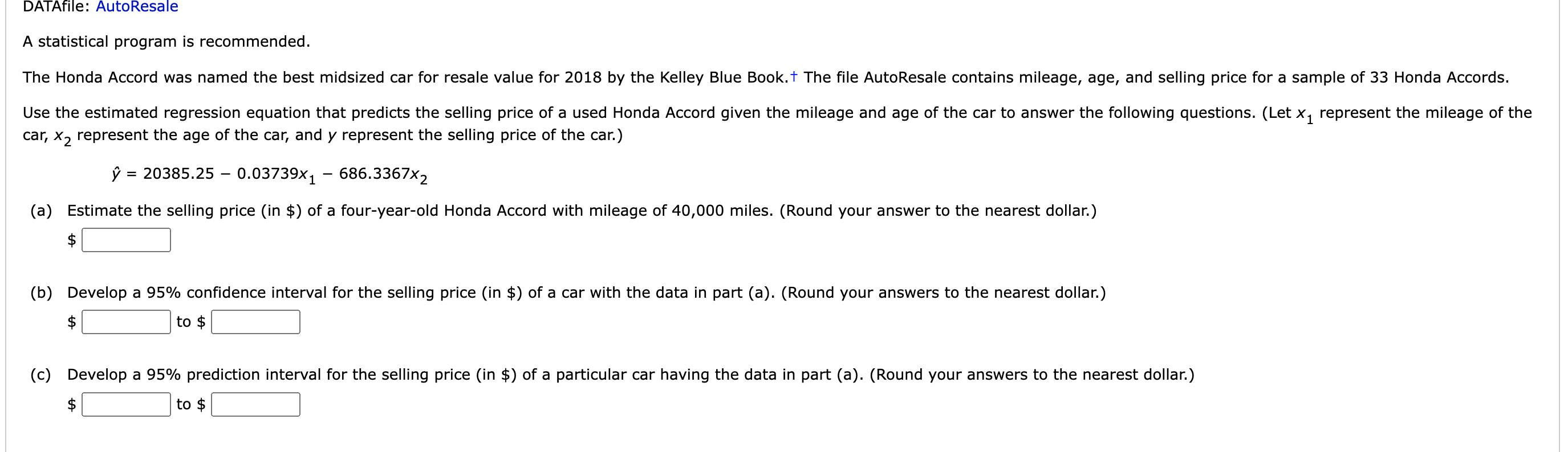 Solved A statistical program is recommended. car, x2 | Chegg.com