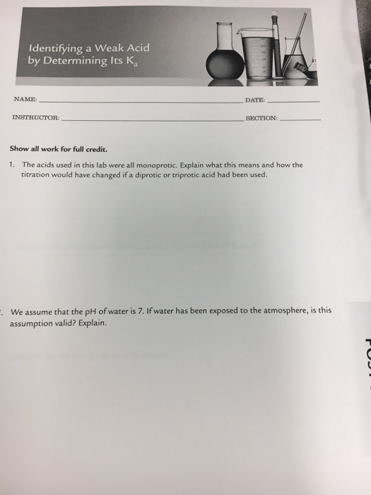 Solved Identifying a Weak Acid by Determining Its Ka DATE: | Chegg.com