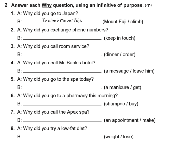 Solved 2 Answer each Why question, using an infinitive of | Chegg.com