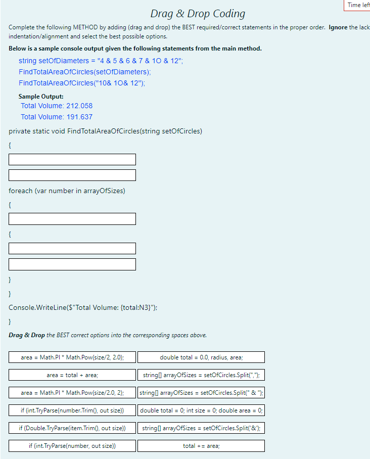 Solved Time lef Drag & Drop Coding Complete the following | Chegg.com