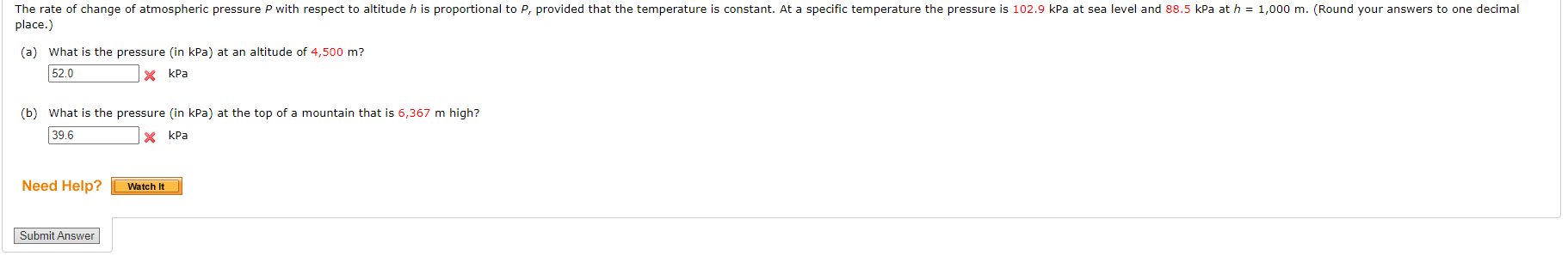 Solved place.) (a) What is the pressure (in kPa ) at an | Chegg.com