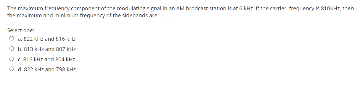 Solved The maximum frequency component of the modulating | Chegg.com