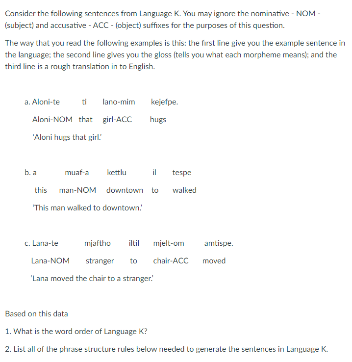 Consider the following sentences from Language K. You | Chegg.com