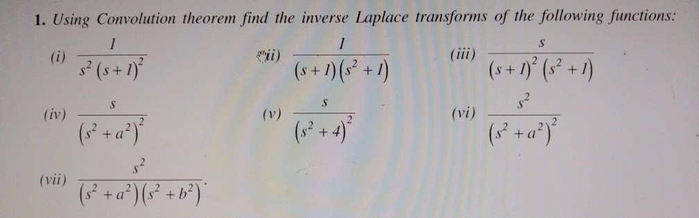 Solved 1. Using Convolution theorem find the inverse Laplace | Chegg.com