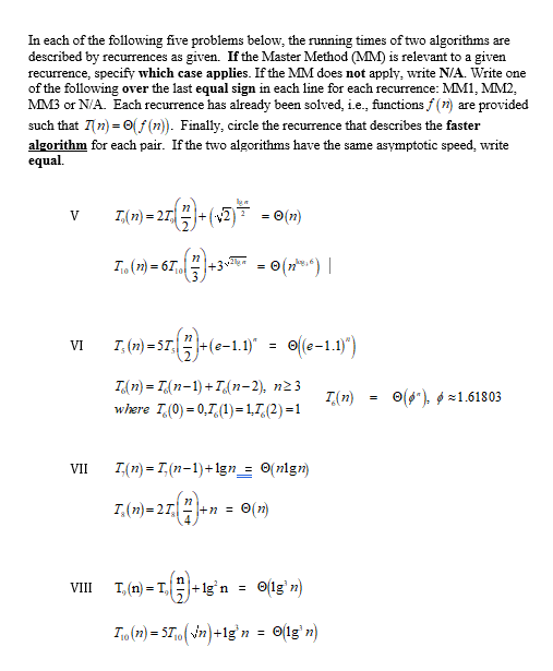 Solved In each of the following five problems below, the | Chegg.com