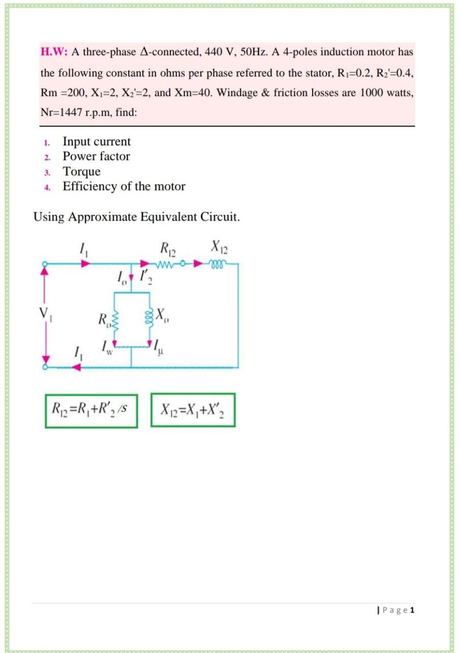 Solved H.W: A three-phase A-connected, 440 V, 50Hz. A | Chegg.com