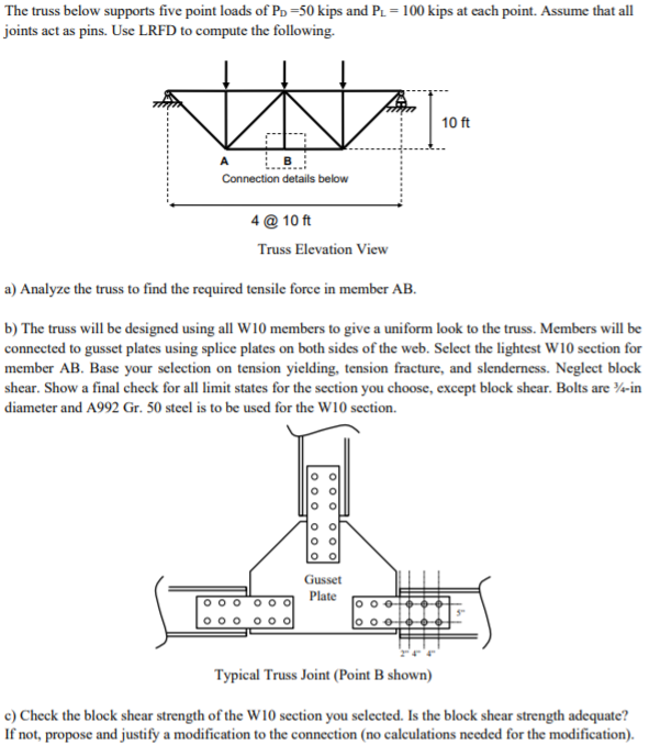 Solved The truss below supports five point loads of PD=50 | Chegg.com