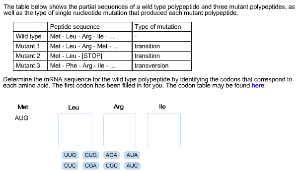 Solved The table below shows the partial sequences of a wild | Chegg.com