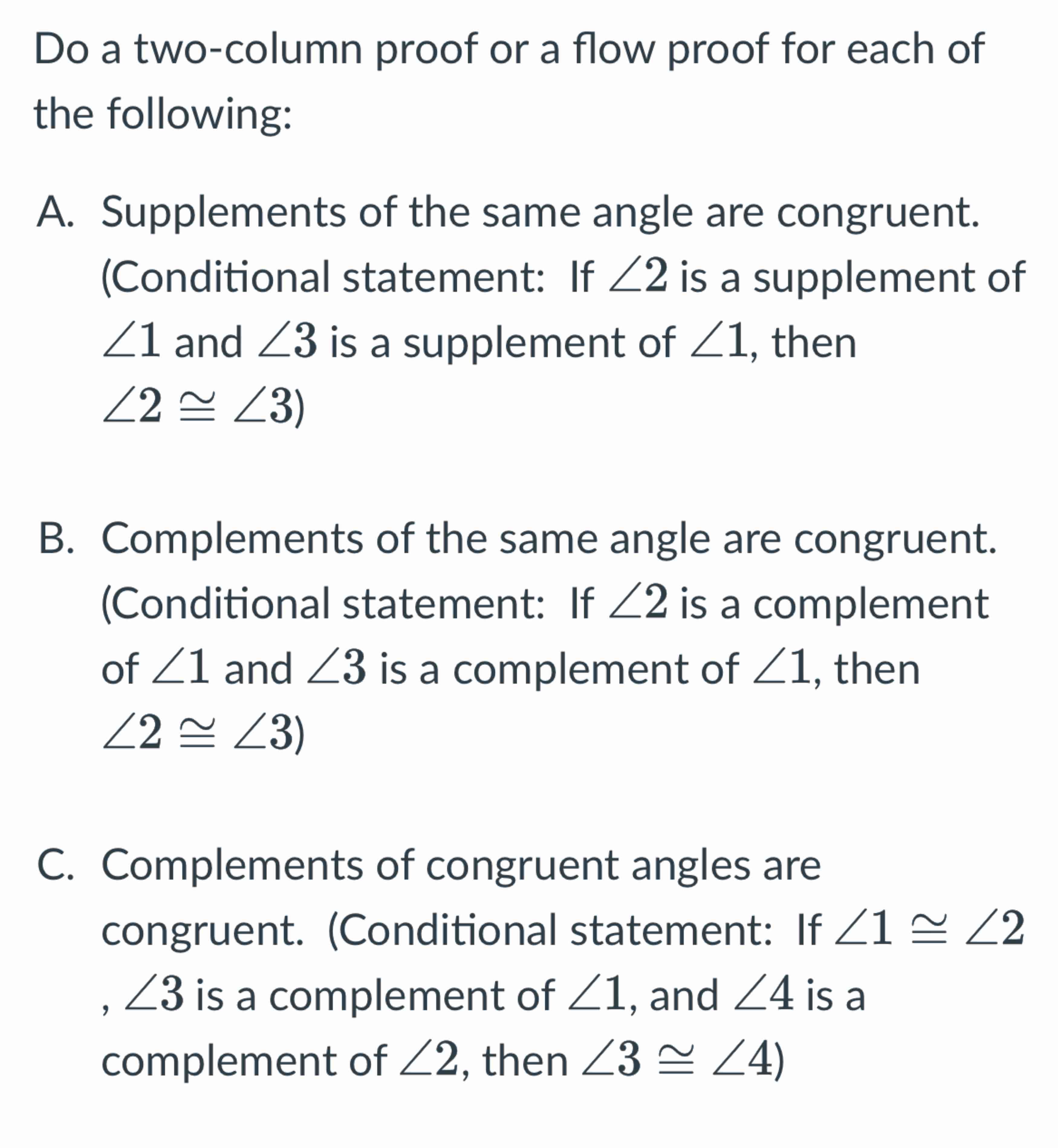 Solved Do ﻿a two-column proof or ﻿flow proof for the | Chegg.com