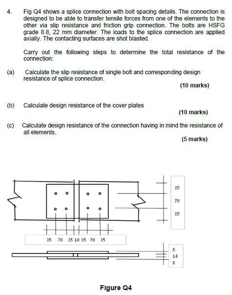 Solved Fig Q4 shows a splice connection with bolt spacing | Chegg.com