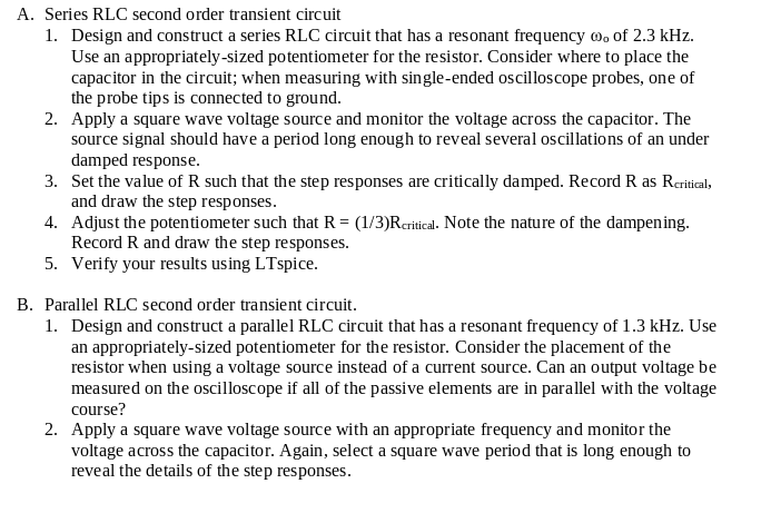 Solved A. Series RLC second order transient circuit 1. | Chegg.com