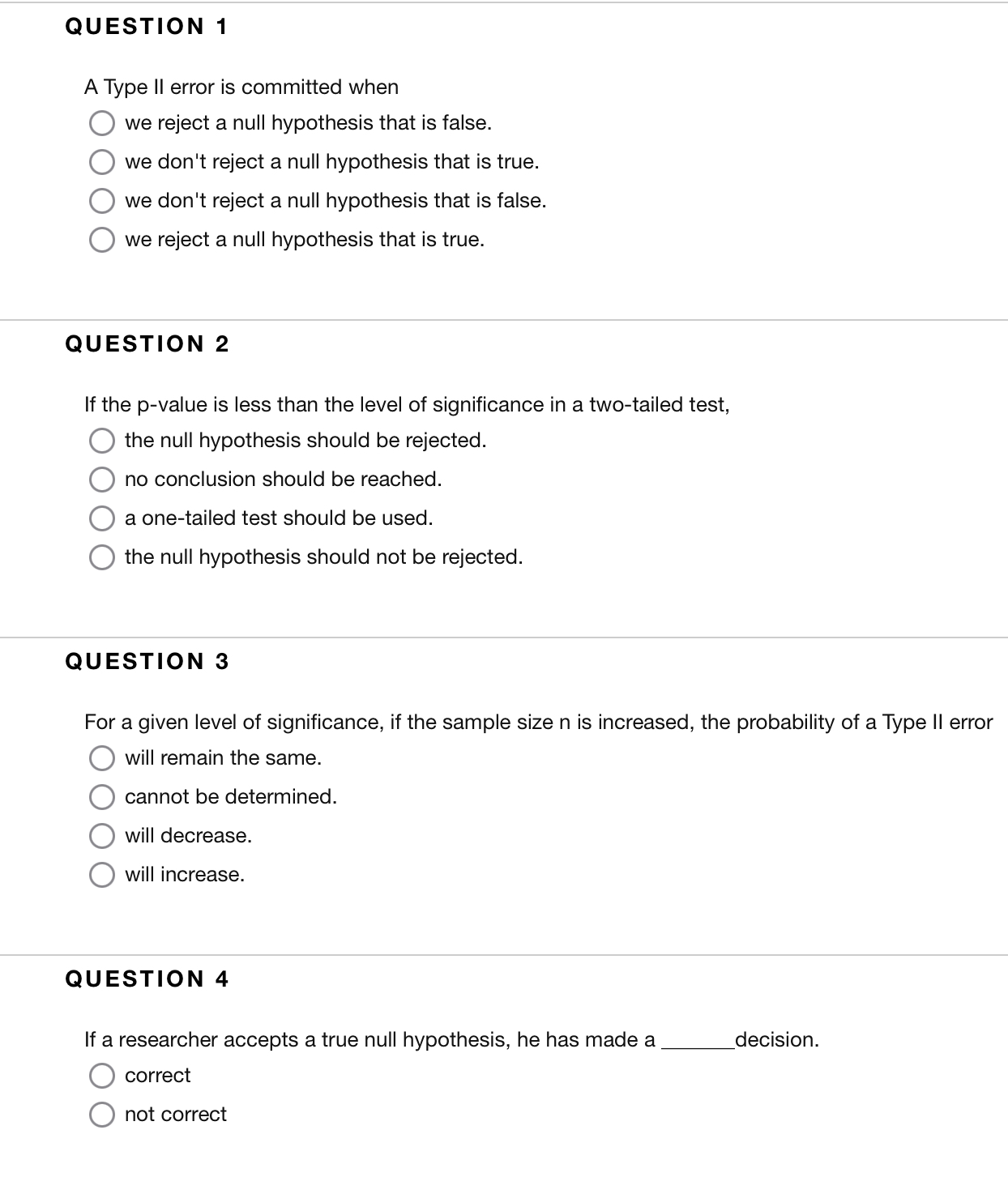 Solved QUESTION 1A Type Il error is committed whenwe reject | Chegg.com