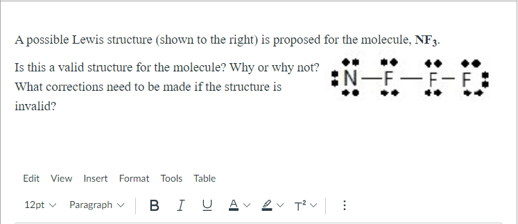 Solved A possible Lewis structure (shown to the right) is | Chegg.com