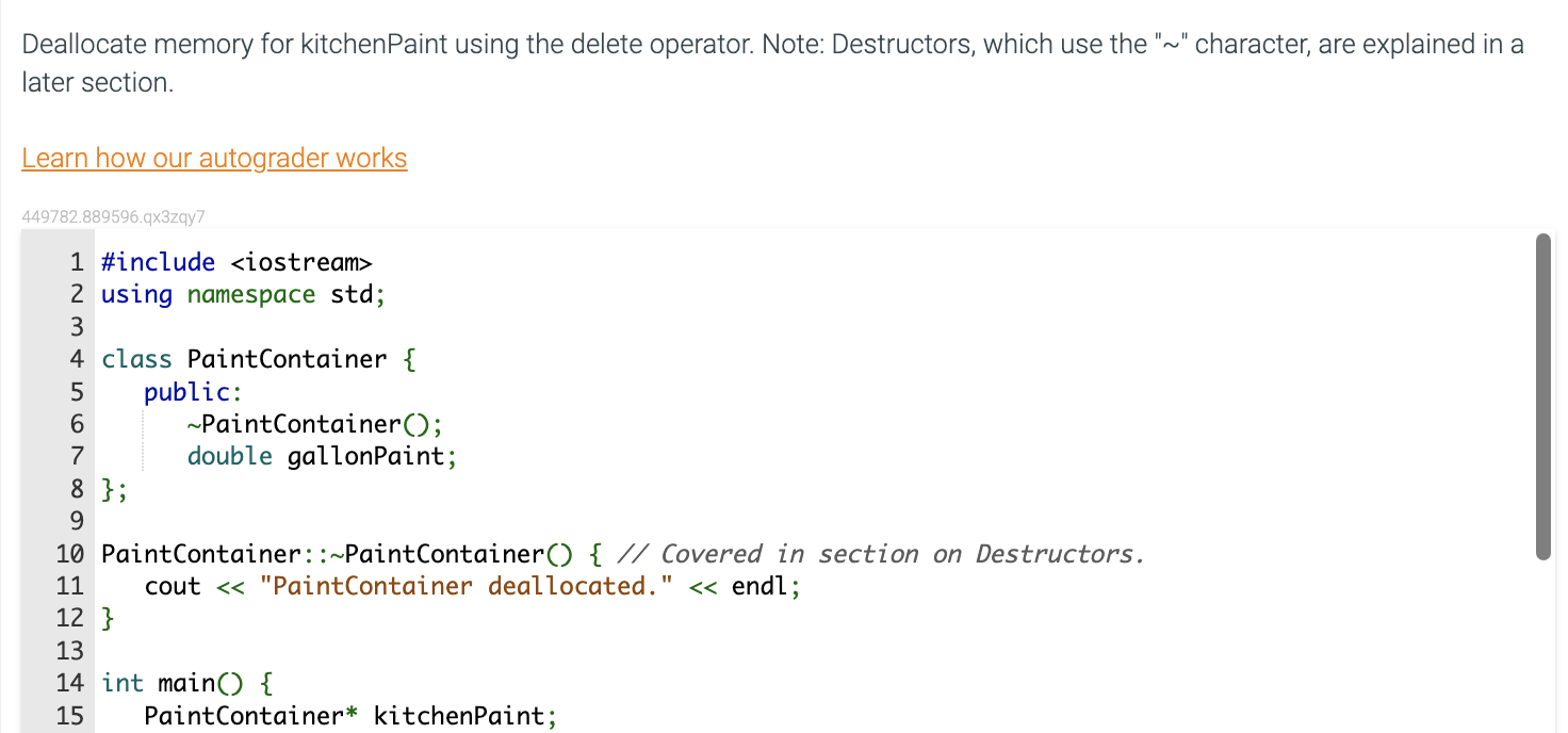 Deallocate memory for kitchenPaint using the delete | Chegg.com