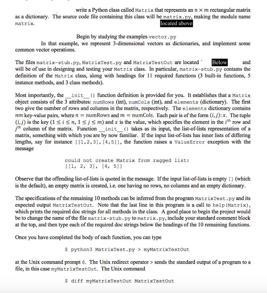 Solved # Matrix.py Matrix.py This module provides functions | Chegg.com