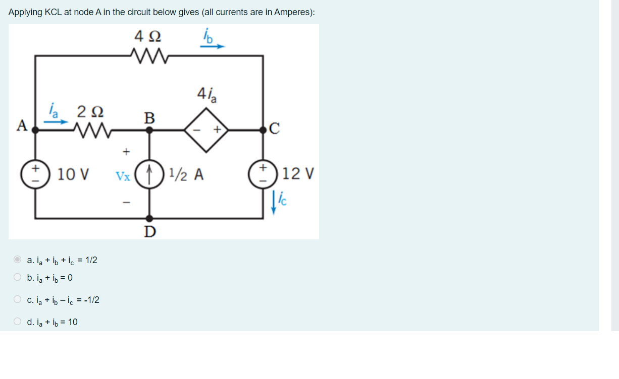 Solved Applying KCL at node A in the circuit below gives | Chegg.com