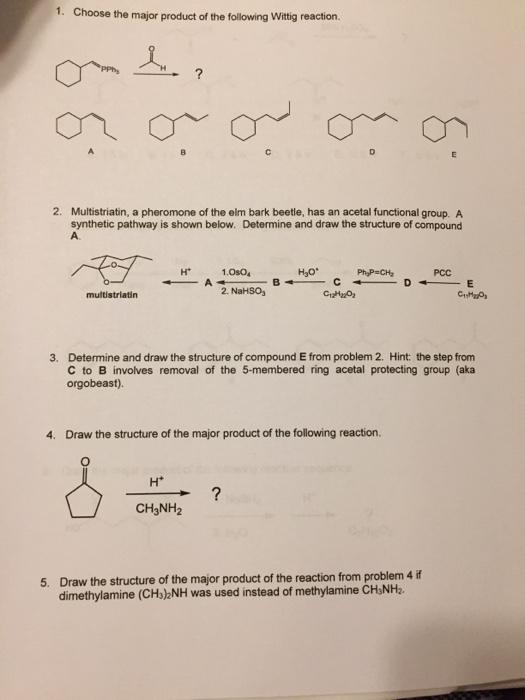 Solved Choose the major product of the following Wittig | Chegg.com