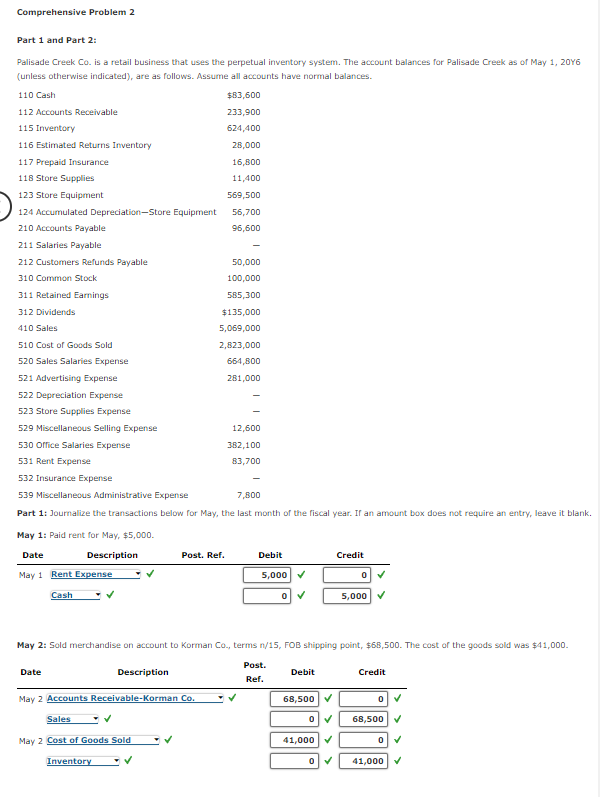 Solved Comprehensive Problem 2 Part 1 and Part 2: Palisade | Chegg.com