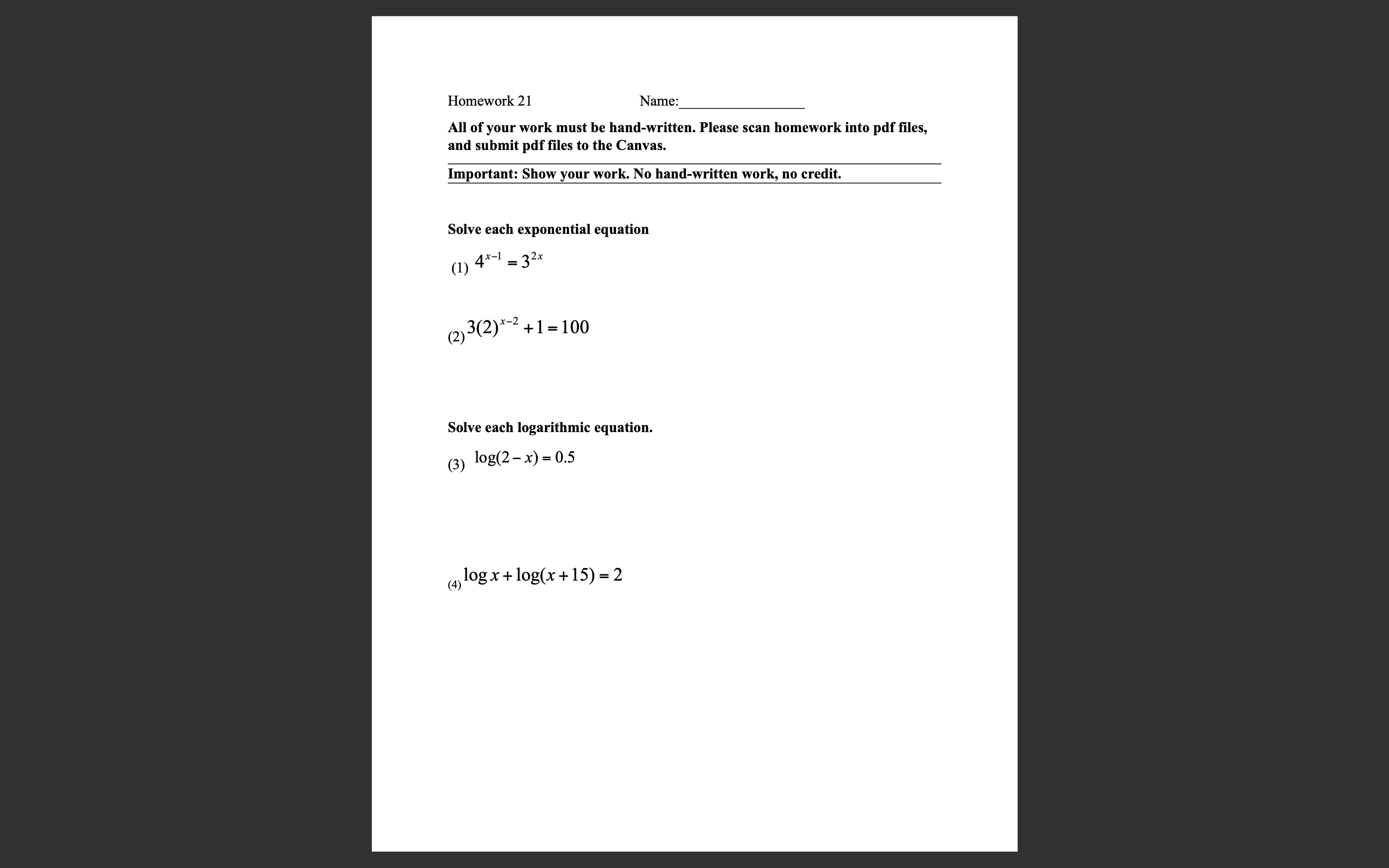 Solved Homework 21 Name: All of your work must be | Chegg.com