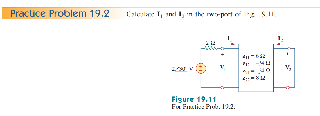Solved Calculate I1 and I2 in the two-port of Fig. 19.11 . | Chegg.com