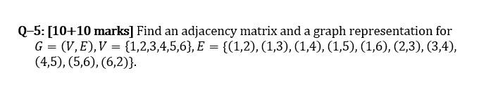 Solved Q-5: [10+10 marks] Find an adjacency matrix and a | Chegg.com