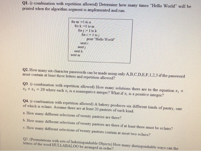 Solved Q1. (&-combination with repetition allowed) Determine | Chegg.com