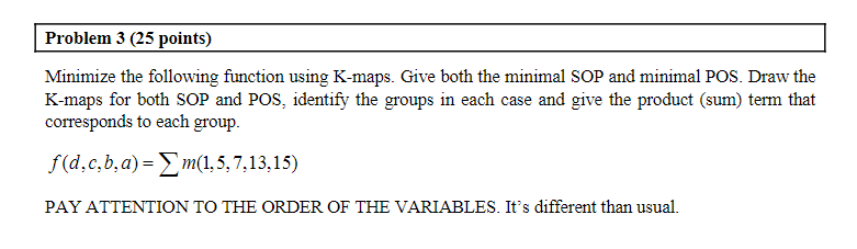 Solved Minimize the following function using K-maps. Give | Chegg.com