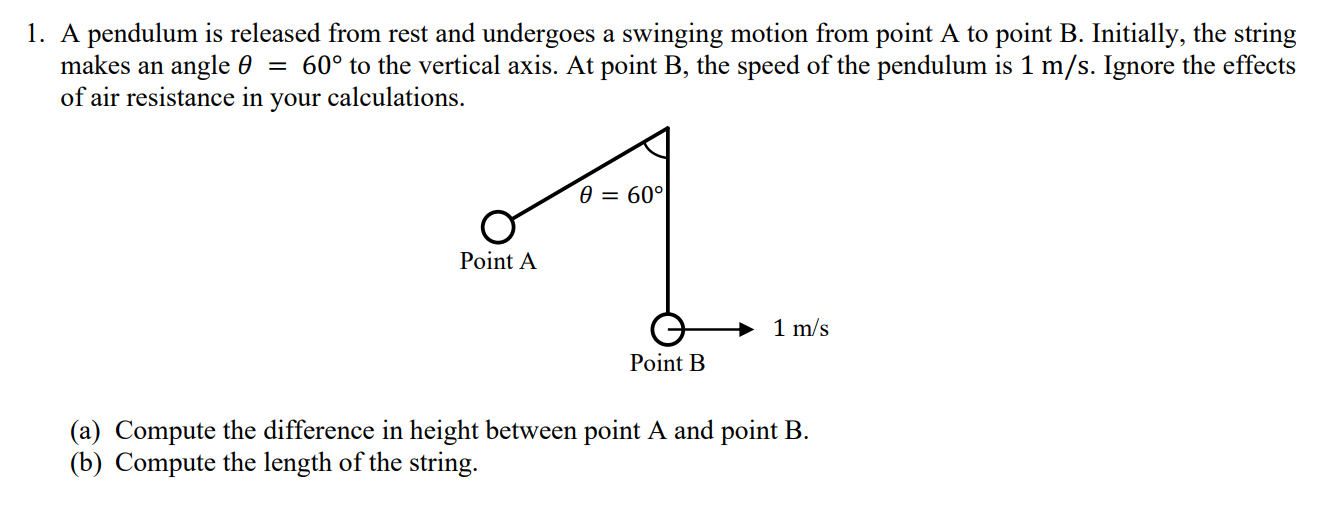 Solved 1. ﻿A pendulum is released from rest and undergoes a | Chegg.com