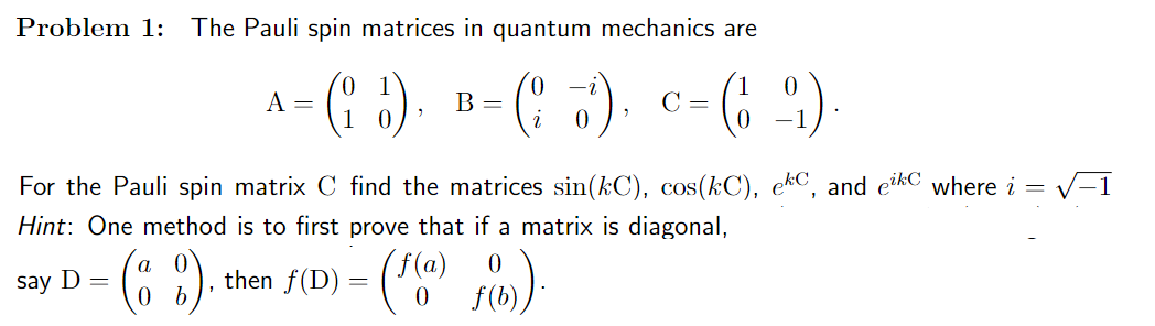 Solved Problem 1: The Pauli spin matrices in quantum | Chegg.com