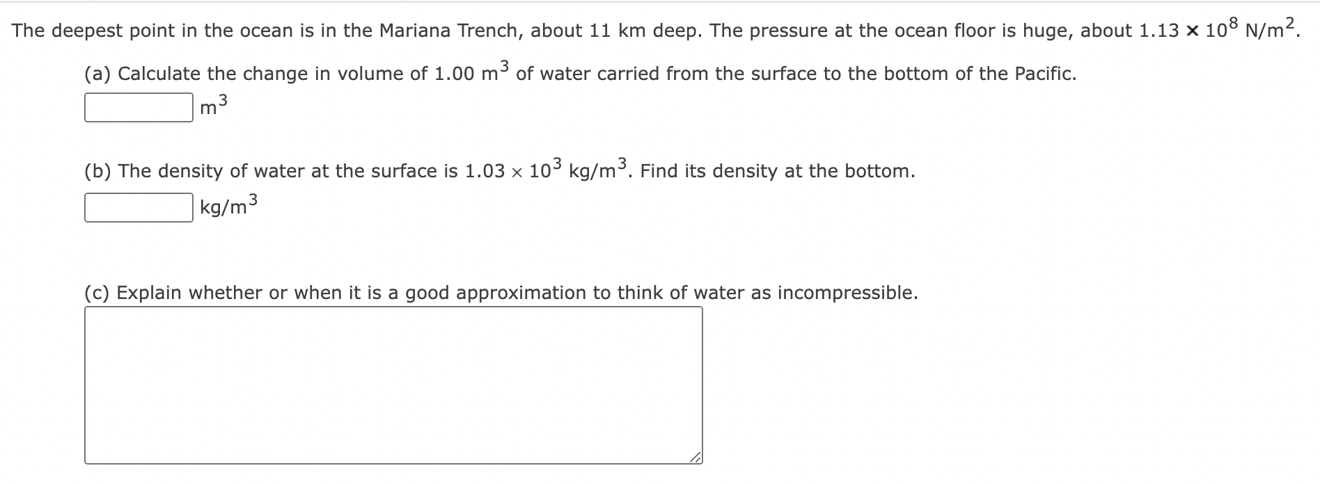 Solved The deepest point in the ocean is in the Mariana | Chegg.com