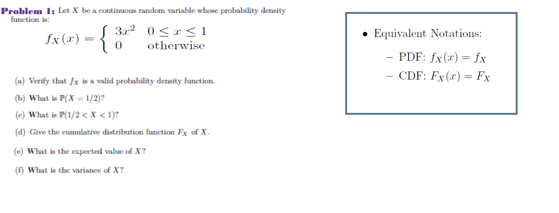 Solved roblem I: Let X be a continuous random variable whose | Chegg.com
