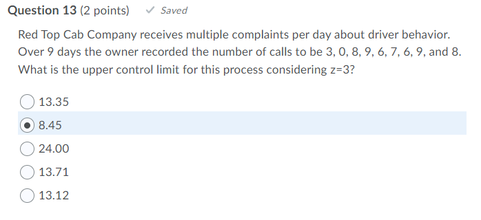 Solved Question 13 (2 points) Saved Red Top Cab Company | Chegg.com
