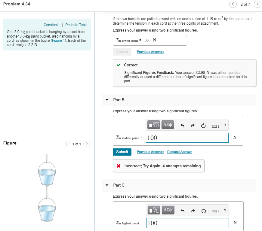 Solved Problem 4.34 2 of 7 > If the two buckets are pulled | Chegg.com