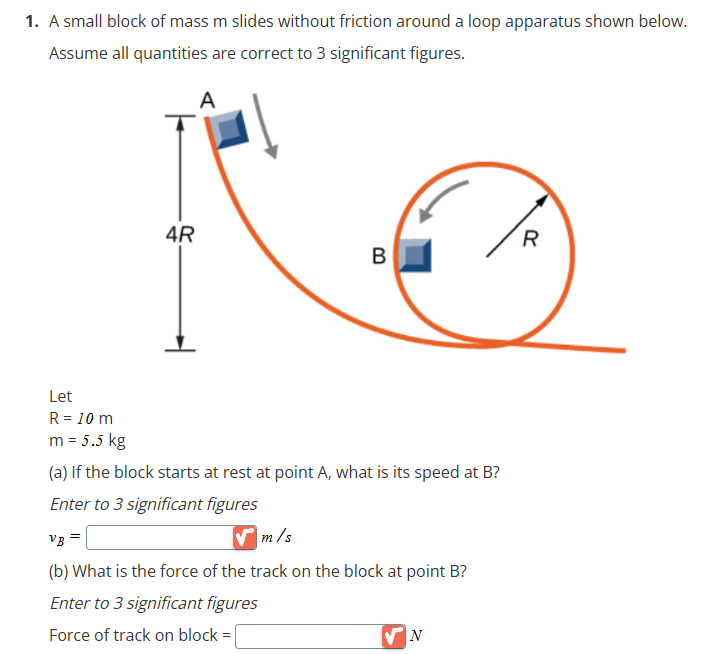 Solved 1. ﻿A small block of mass \( ﻿m \) ﻿slides without | Chegg.com