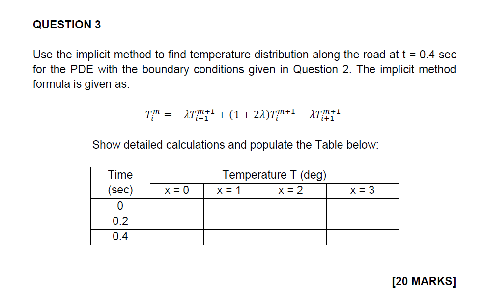 Solved Use the implicit method to find temperature | Chegg.com