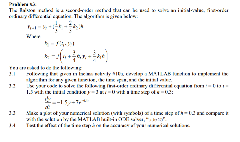 Solved Problem #3: The Ralston method is a second-order | Chegg.com