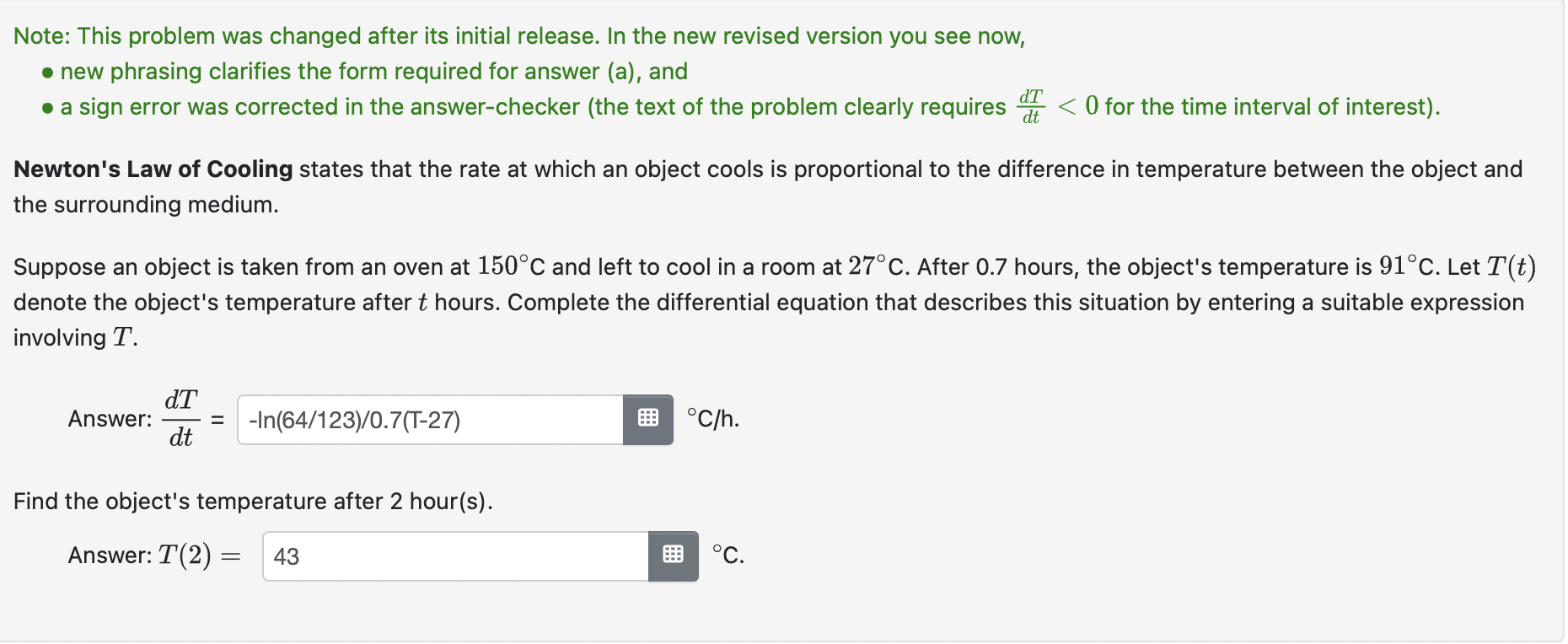 Solved Note: This problem was changed after its initial | Chegg.com