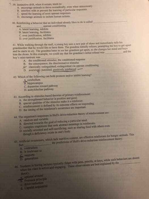 Solved 39. Instinctive drift, when it occurs, tends to: A. | Chegg.com