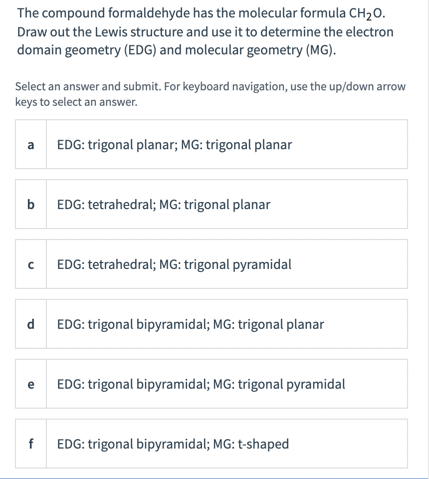 Solved The compound formaldehyde has the molecular formula | Chegg.com