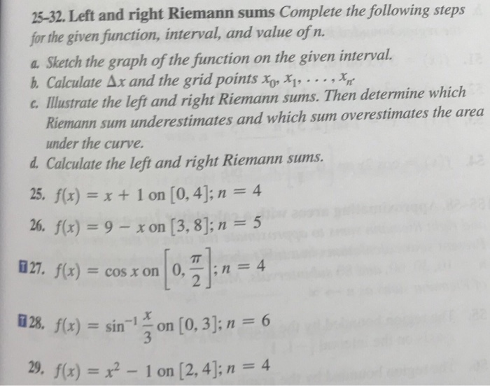 Solved 25-32. Left and right Riemann sums Complete the | Chegg.com
