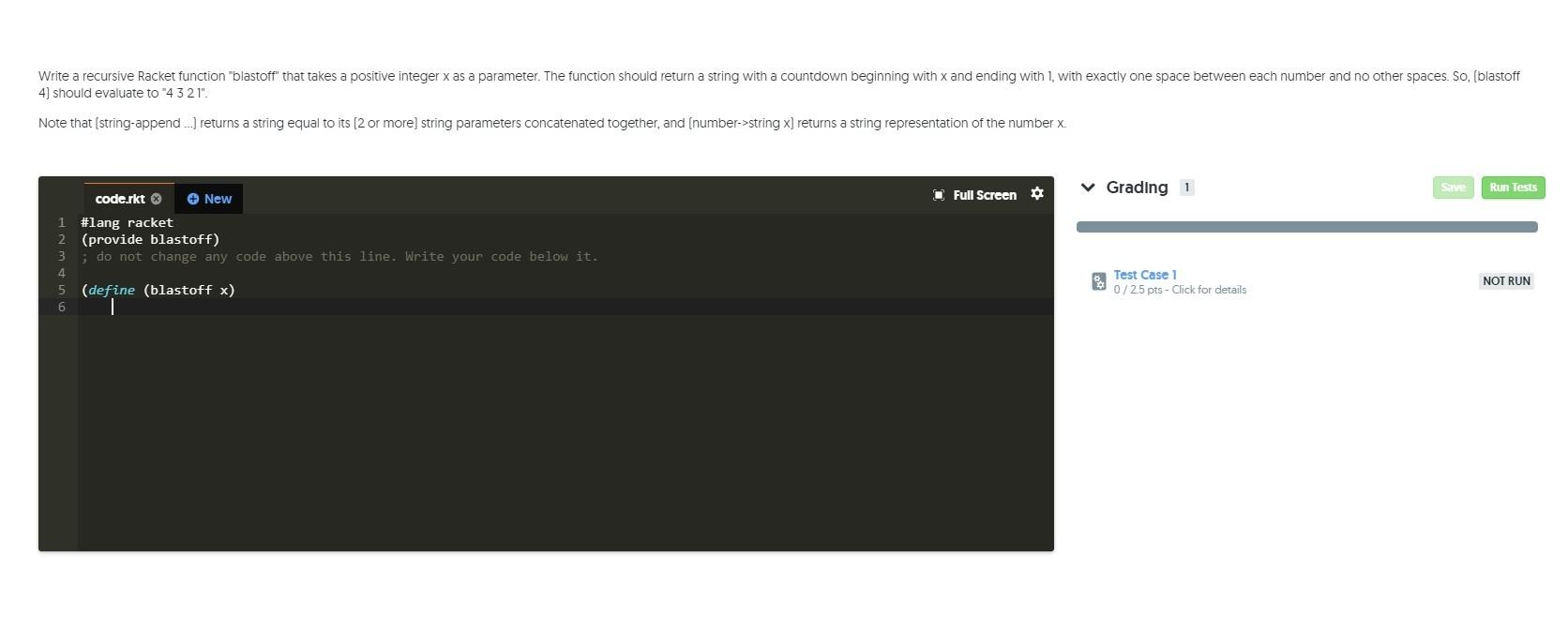 Write A Recursive Racket Function Blastoff That