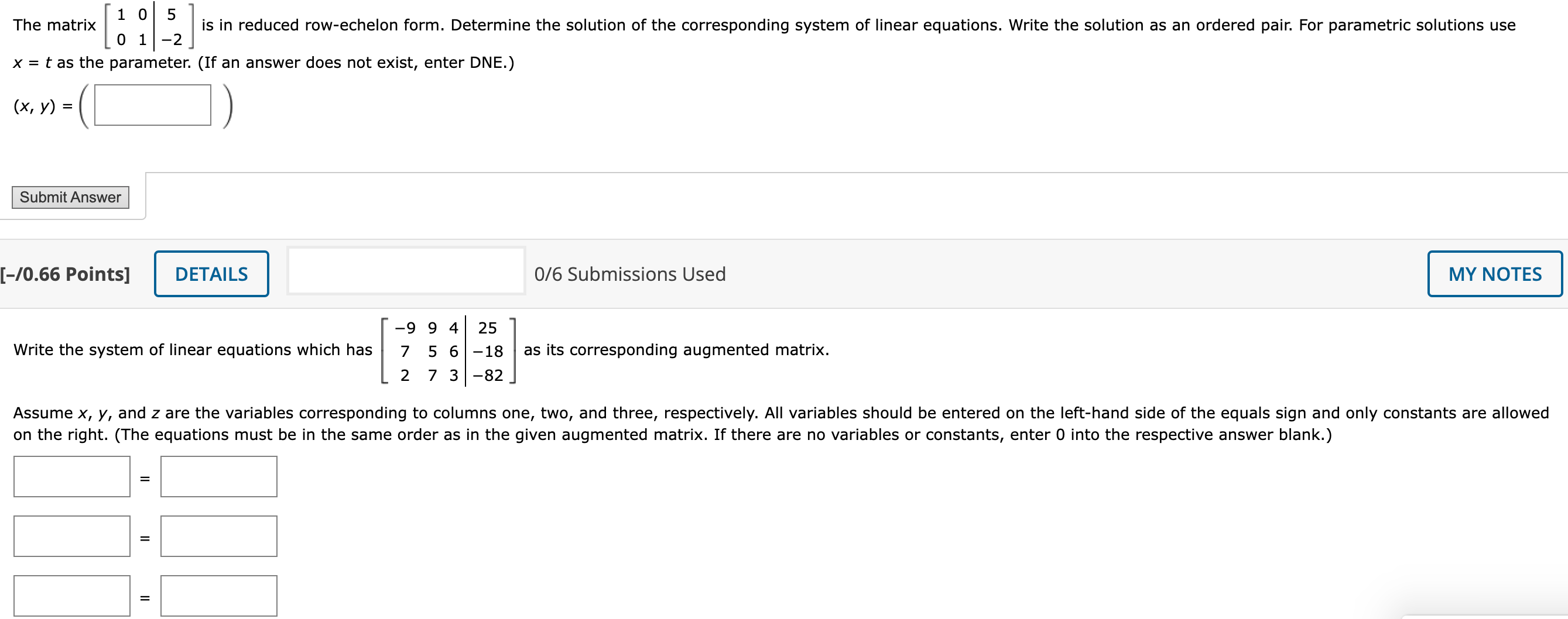 Solved x=t as the parameter. (If an answer does not exist, | Chegg.com