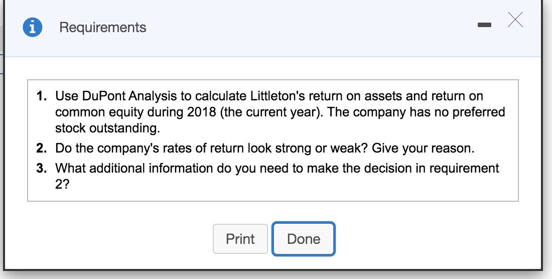 Solved A Requirements 1. Use DuPont Analysis to calculate | Chegg.com