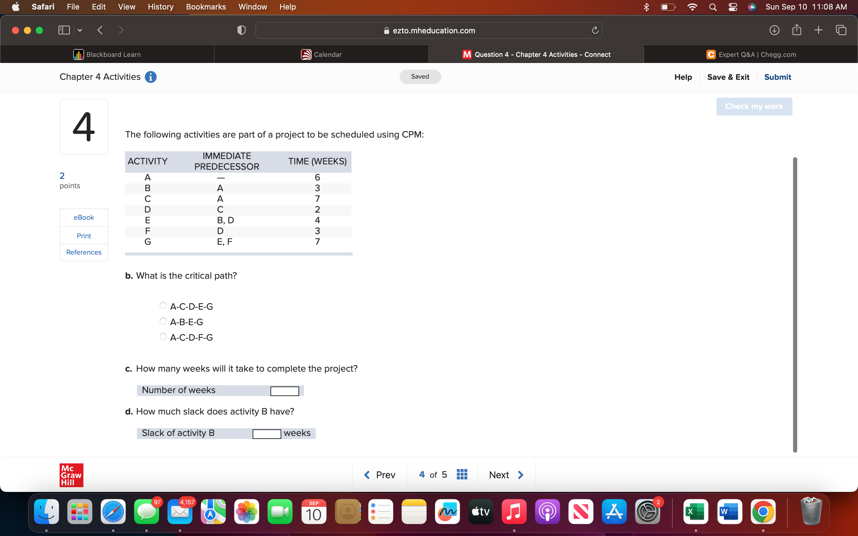 Solved The following activities are part of a project to be | Chegg.com