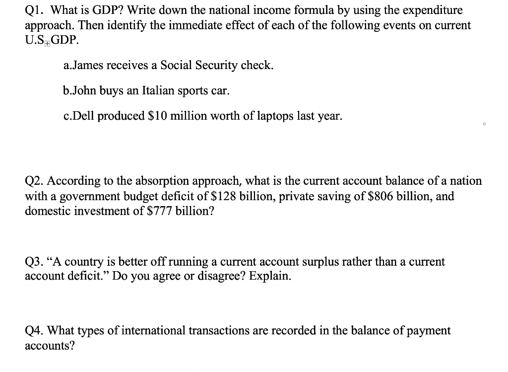 Solved Q1. What is GDP? Write down the national income | Chegg.com