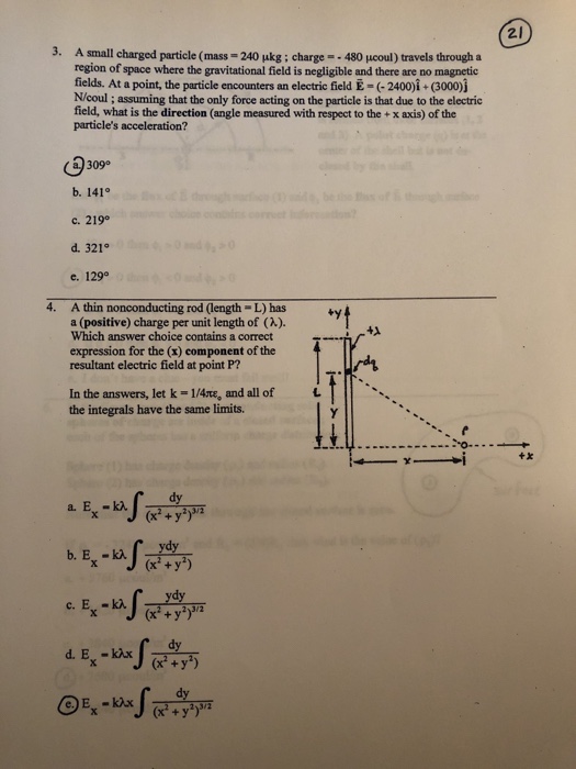 Solved 21 3. A small charged particle (mass-240 ?kg ; charge | Chegg.com