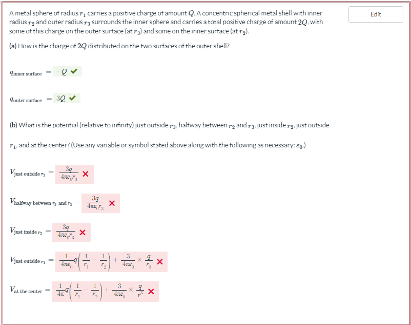 Solved A metal sphere of radius r1 carries a positive charge | Chegg.com