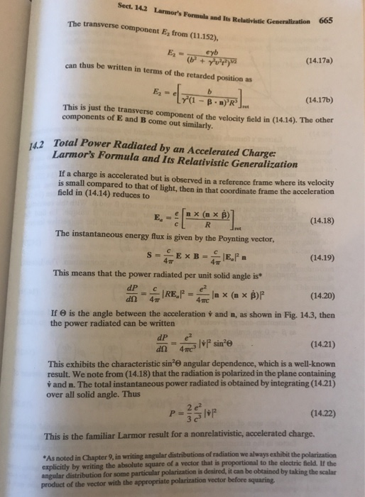 Sect. 142 Larmor's Formula and Its Relativistic | Chegg.com