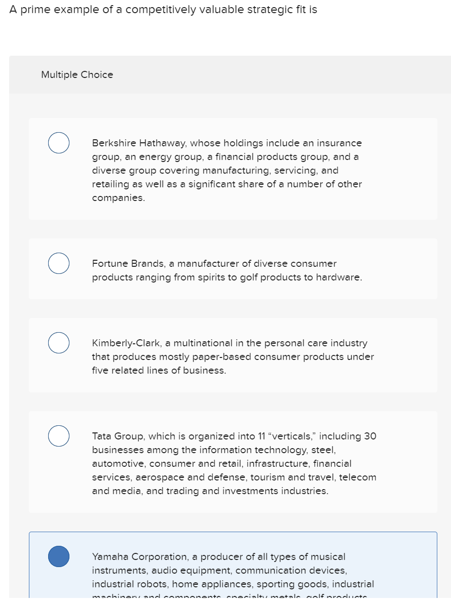 Solved A prime example of a competitively valuable strategic | Chegg.com